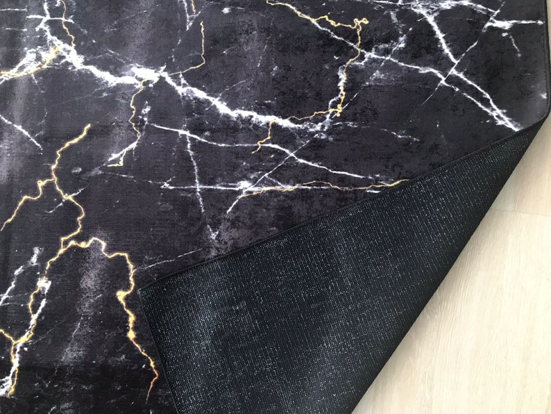 Black, Silver and Gold Marble Texture Rug Area Rug, Custom Rug, Living ...