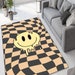 Retro Happy Smile Checkered Rug, Checkered Rug, Checkered Design ...