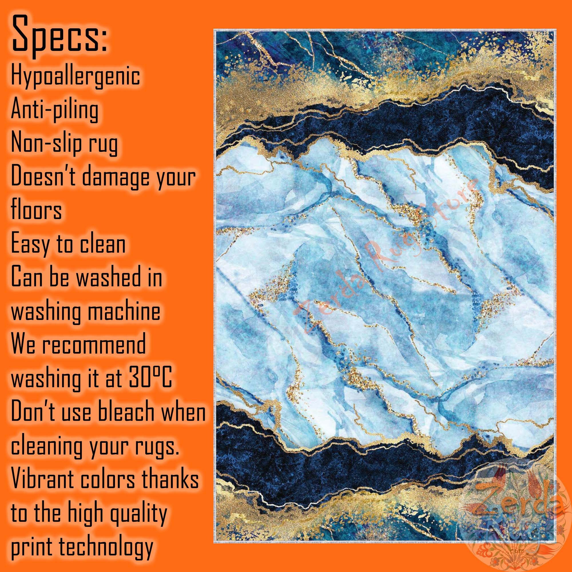 Blue and Gold Marble Texture Rug Area Rug, Custom Rug, Living Room Rug ...