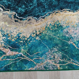 Emerald, Green and Gold Marble Texture Rug Area Rug, Custom Rug, Living ...