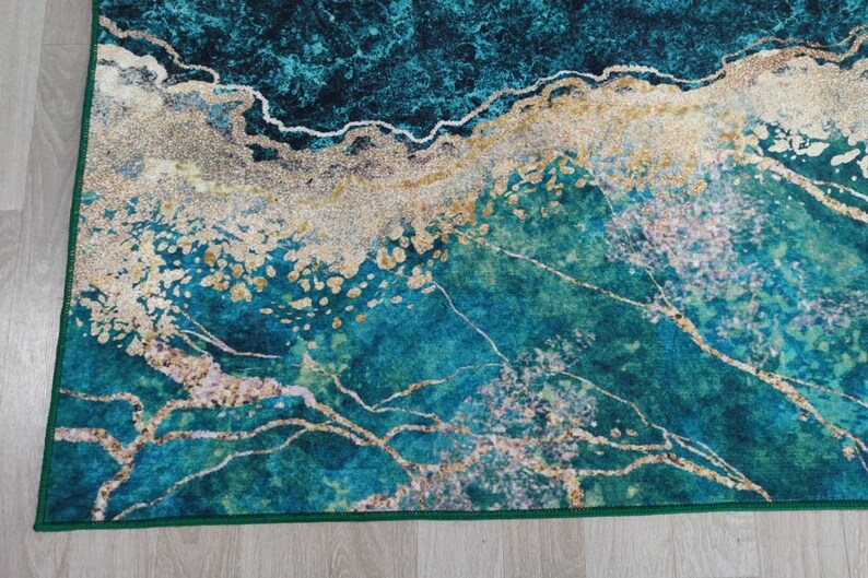 Emerald Green and Gold Marble Texture Rug Area Rug Custom - Etsy