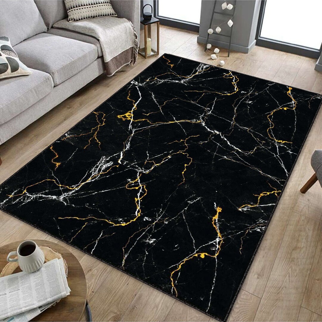 Black, Silver and Gold Marble Texture Rug Area Rug, Custom Rug, Living ...