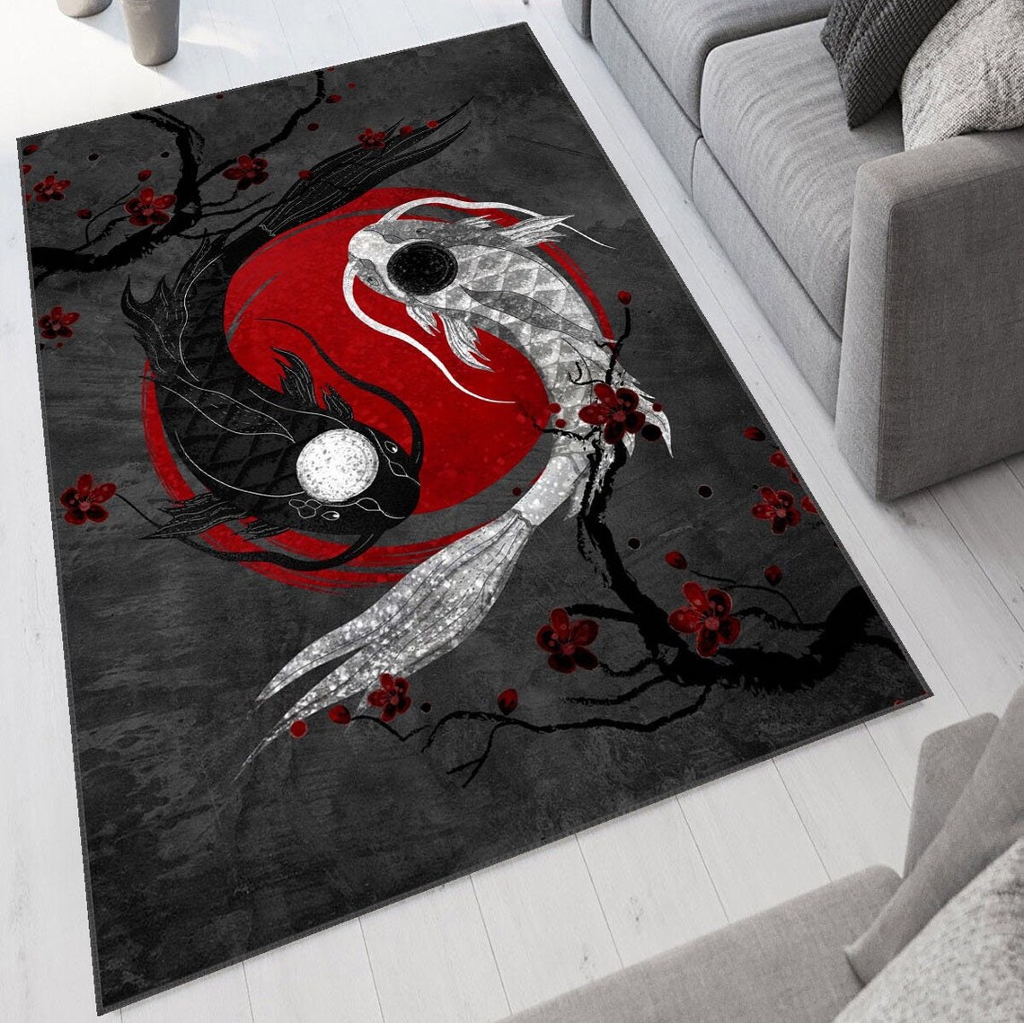 Yin-yang Rug Yoga Mat Koi Fishes Living Room Rug Modern - Etsy