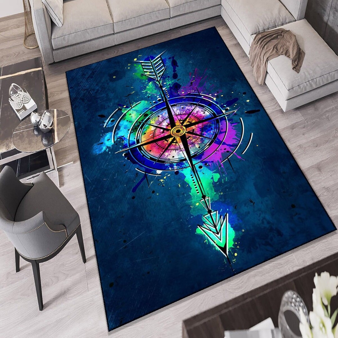 Compass Rug Navigation Rug Compass Patterned Rug Kitchen - Etsy