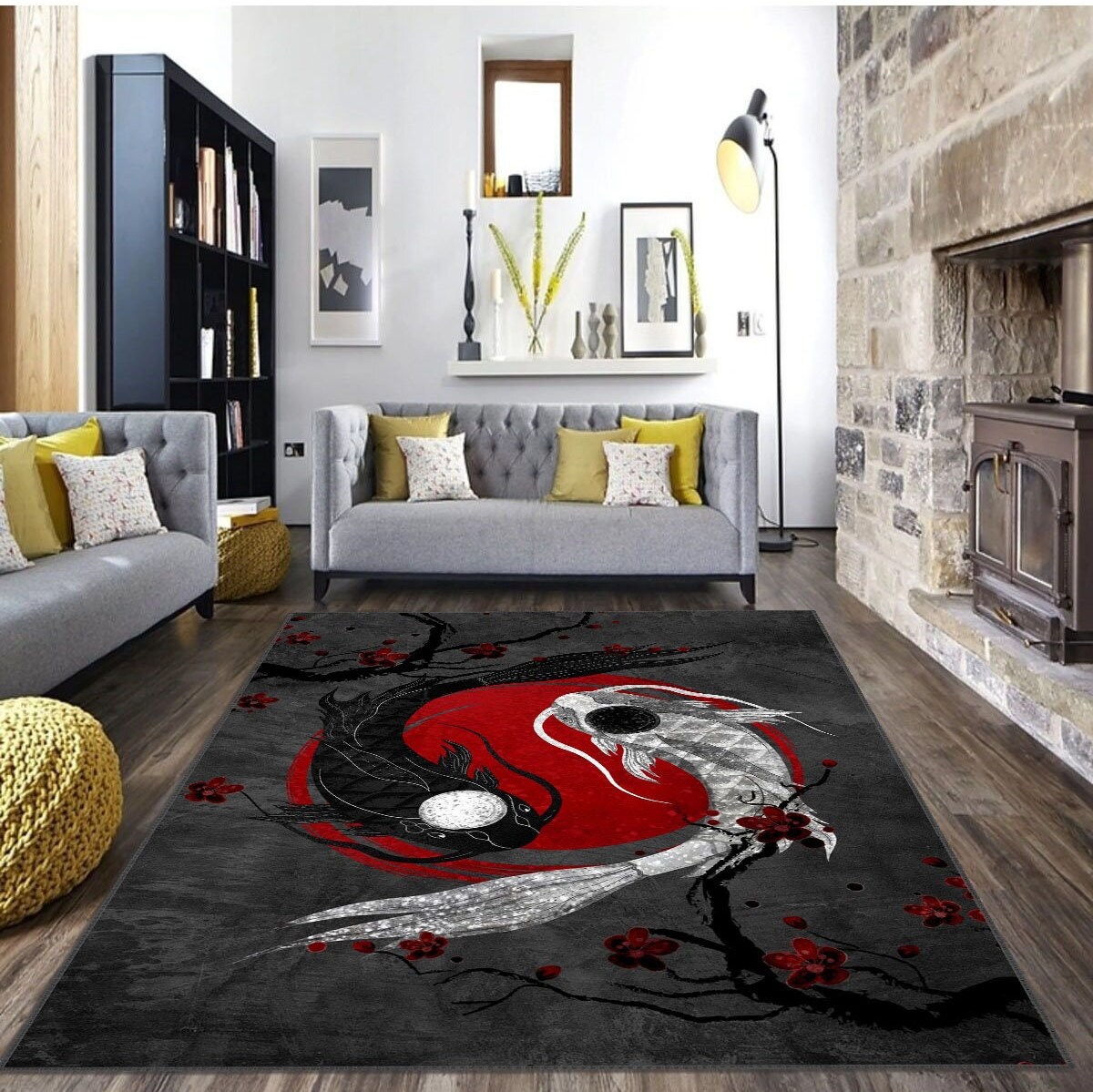 Yin-yang Rug Yoga Mat Koi Fishes Living Room Rug Modern - Etsy