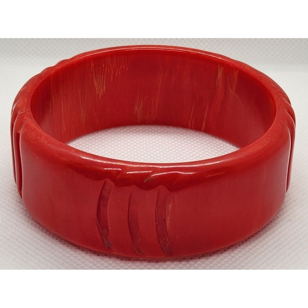 Red Marbled Swirled Paprika Bakelite Carved Vintage Bracelet - Etsy