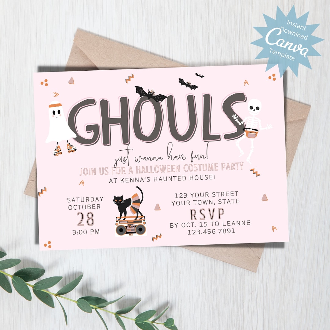 Girls Halloween Party Invite, Ghouls Just Wanna Have Fun, Halloween ...
