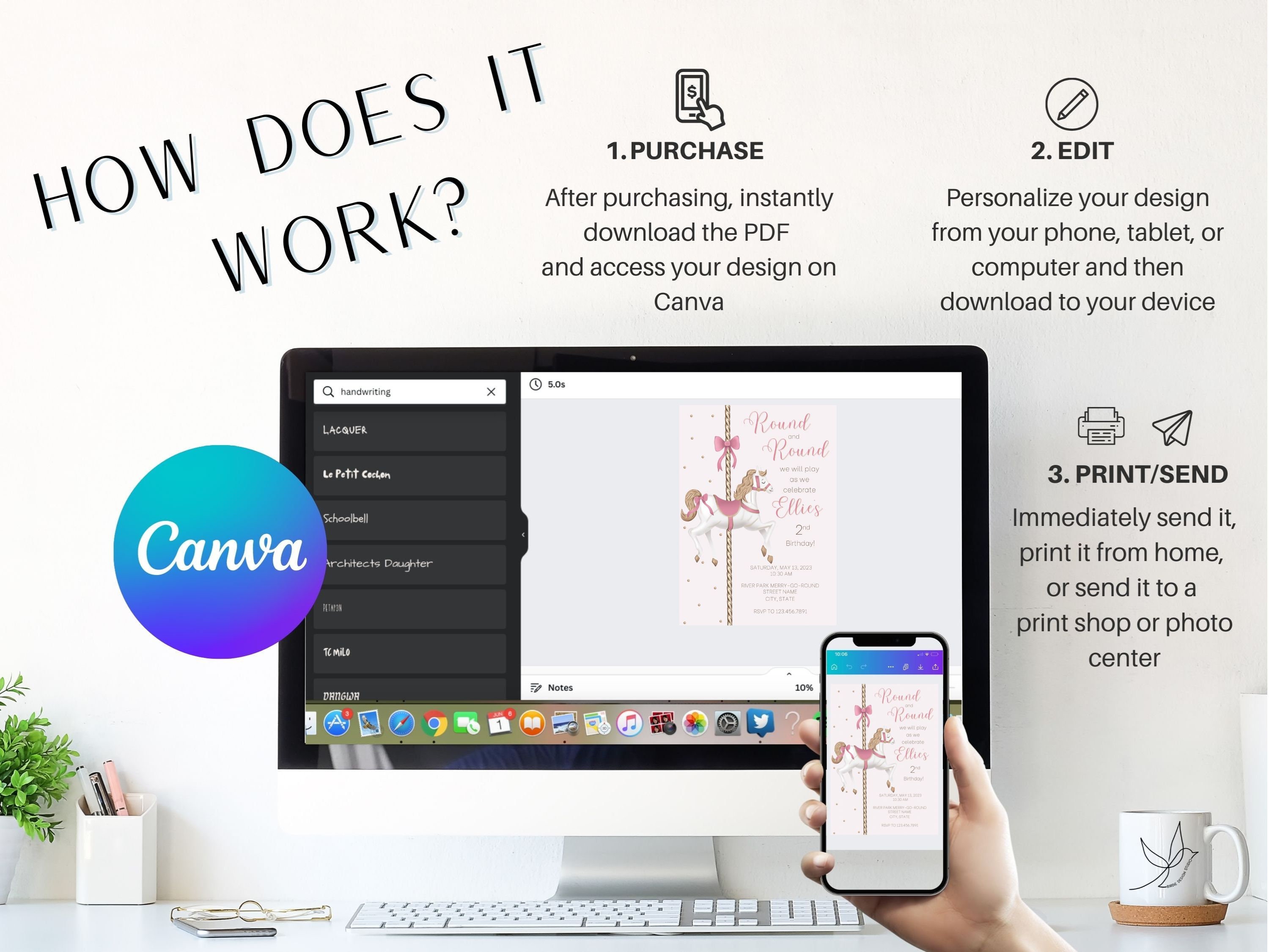 Editable Merry Go Round Invitation, Girl Birthday Invite, Carousel ...
