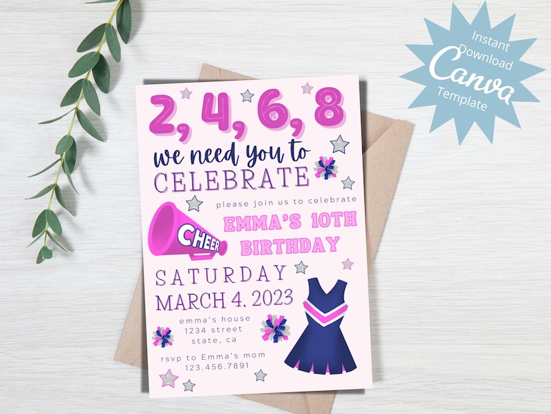 Girl Cheerleading Invitation Cheer Birthday Invite Pink - Etsy