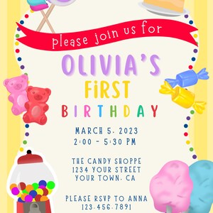 Editable Candy Invitation, Sweet Celebration Birthday Invitation ...