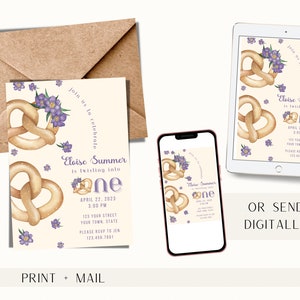 Pretzel 1st Birthday Invitation, Pretzels and Flowers Invite, Twisting ...