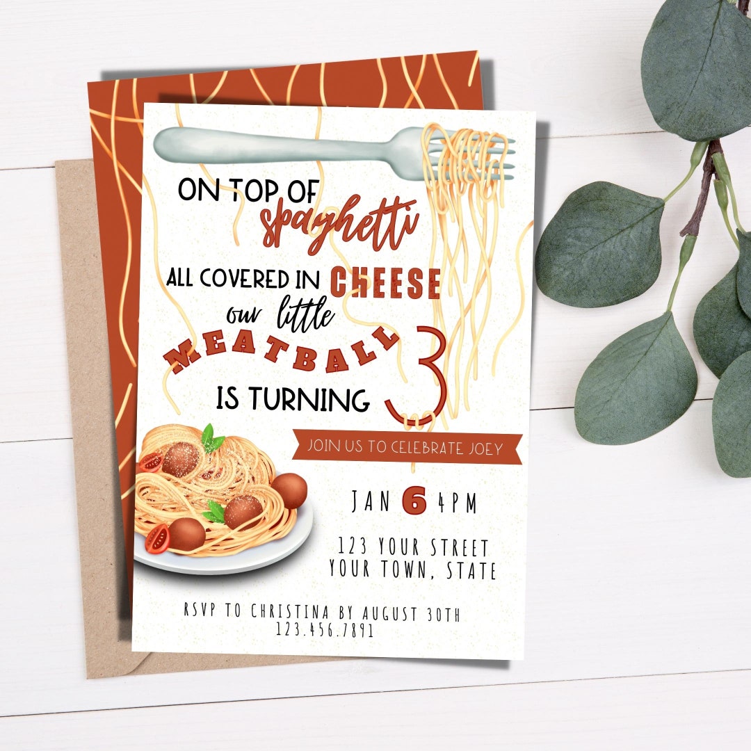 Spaghetti and Meatball Party Invitation, Customizable Kids Birthday ...