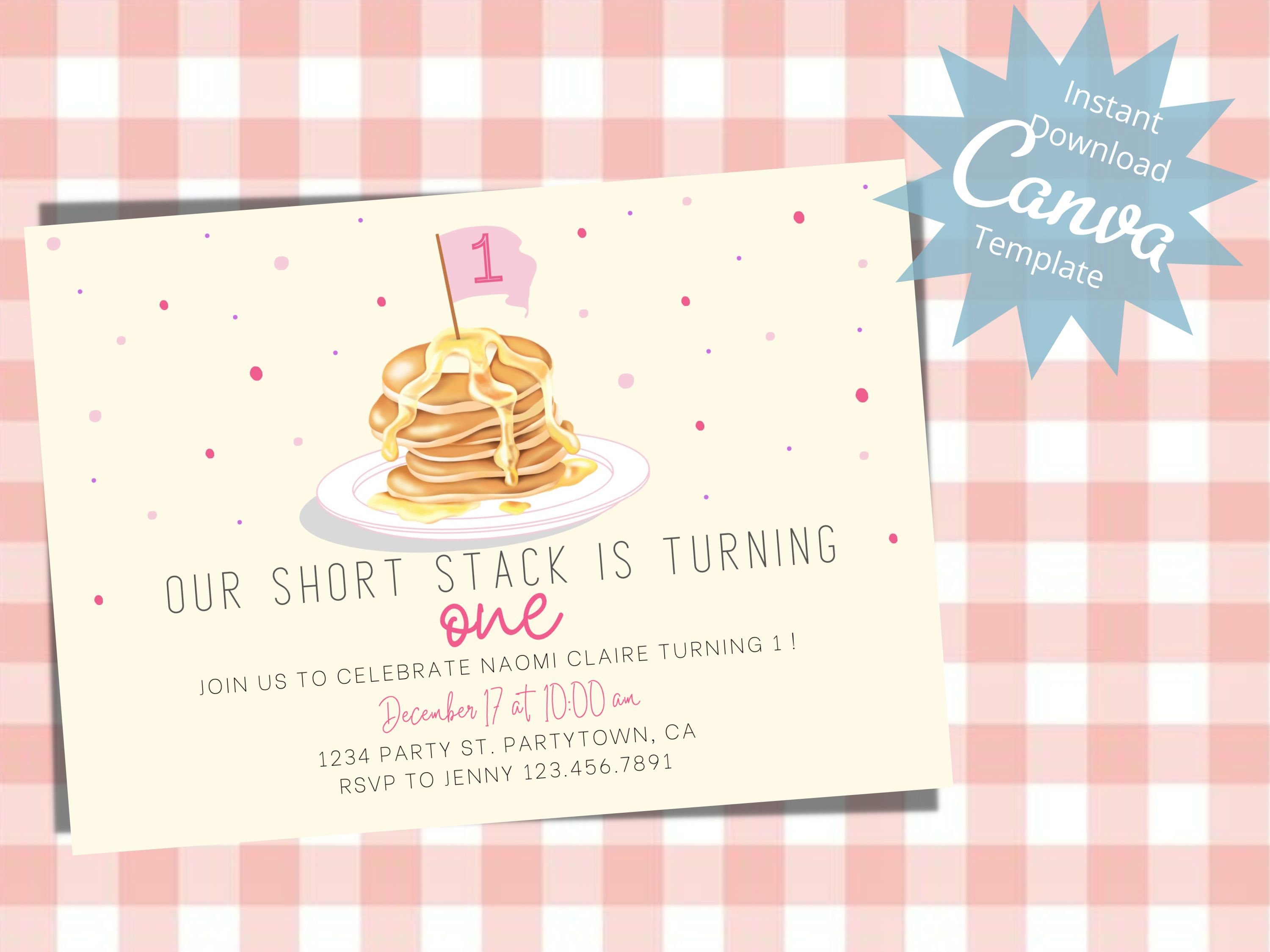 Editable Pancake Birthday Invitation Shortstack Invite - Etsy