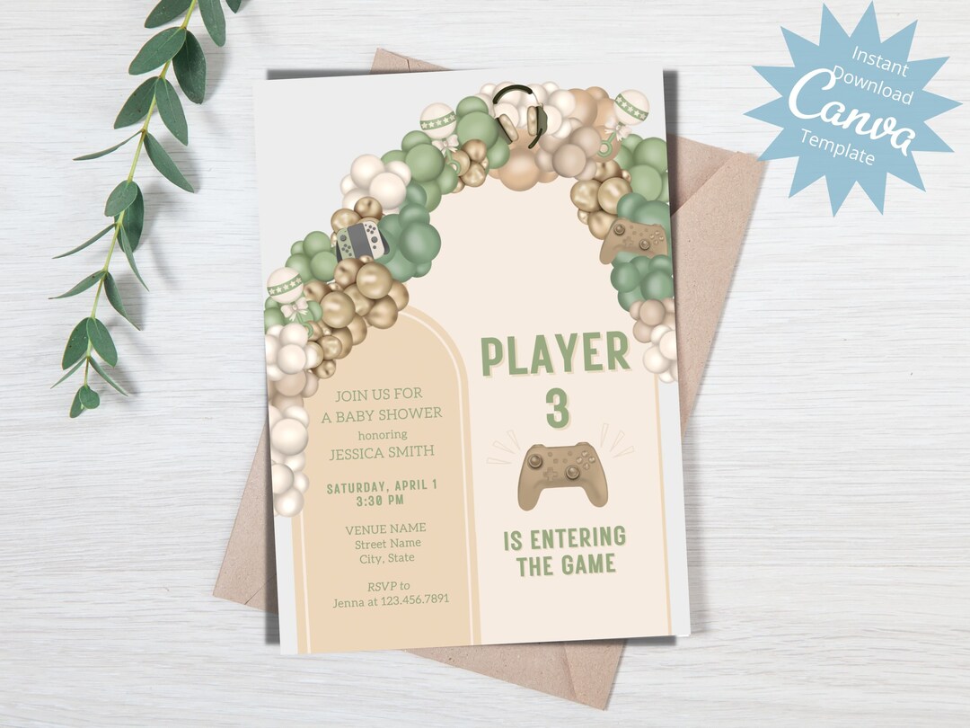 Player 3 Video Game Invitation, Couples Baby Shower Invitation, Gaming ...