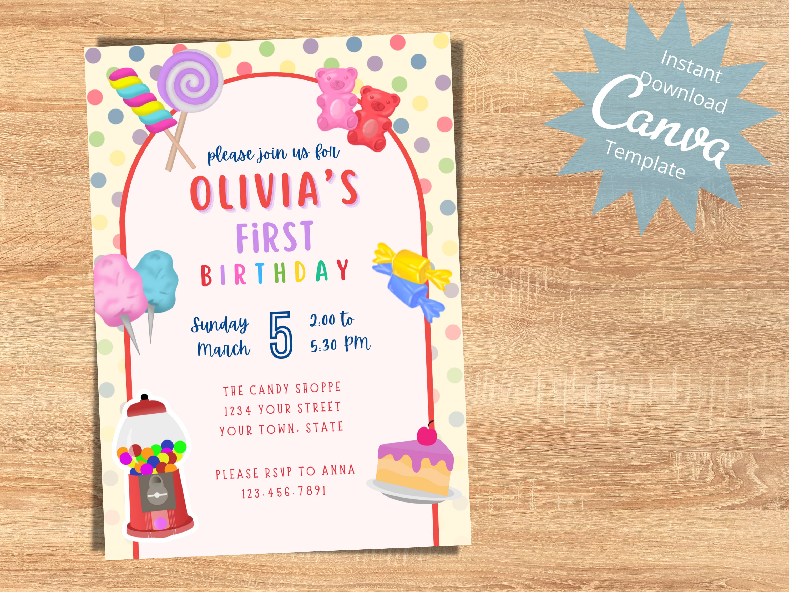 Editable Candy Invitation, Sweet Celebration Birthday Invitation ...