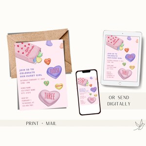 Editable Valentines Day Birthday Invitation, Candy Hearts Birthday ...