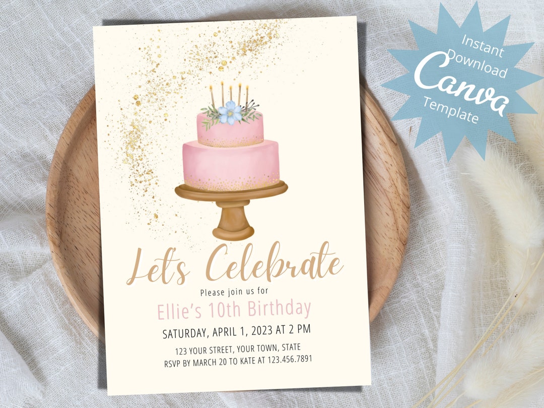 Birthday Cake Invitation, Birthday Invite, Pink Birthday Cake Invite ...