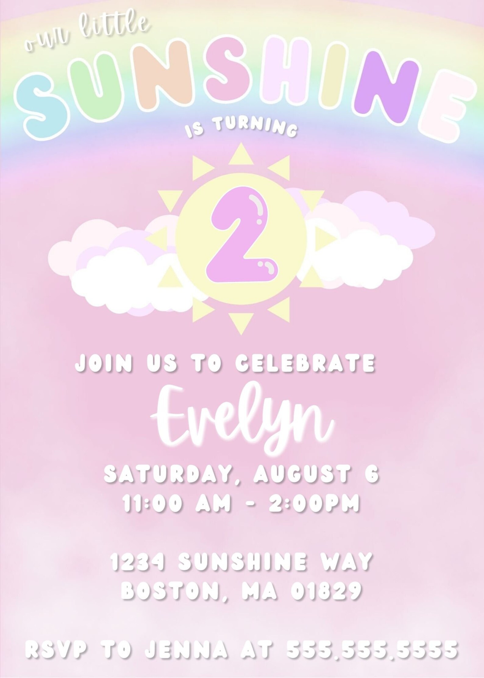 Editable Kids Birthday Invitation, Sunshine Bday Theme, Rainbow Kids ...