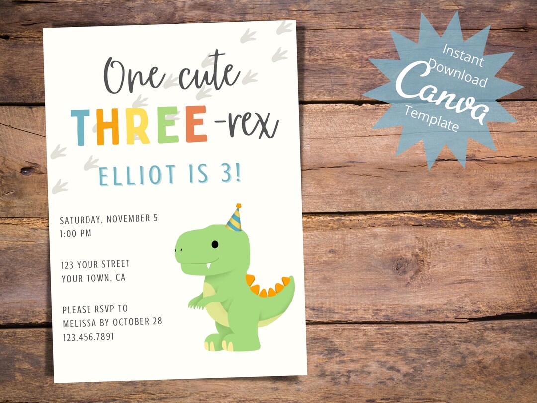 Three Rex Birthday Invitation, Dinosaur Invitation, Boys 3rd Birthday ...