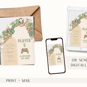 Player 3 Video Game Invitation, Couples Baby Shower Invitation, Gaming ...