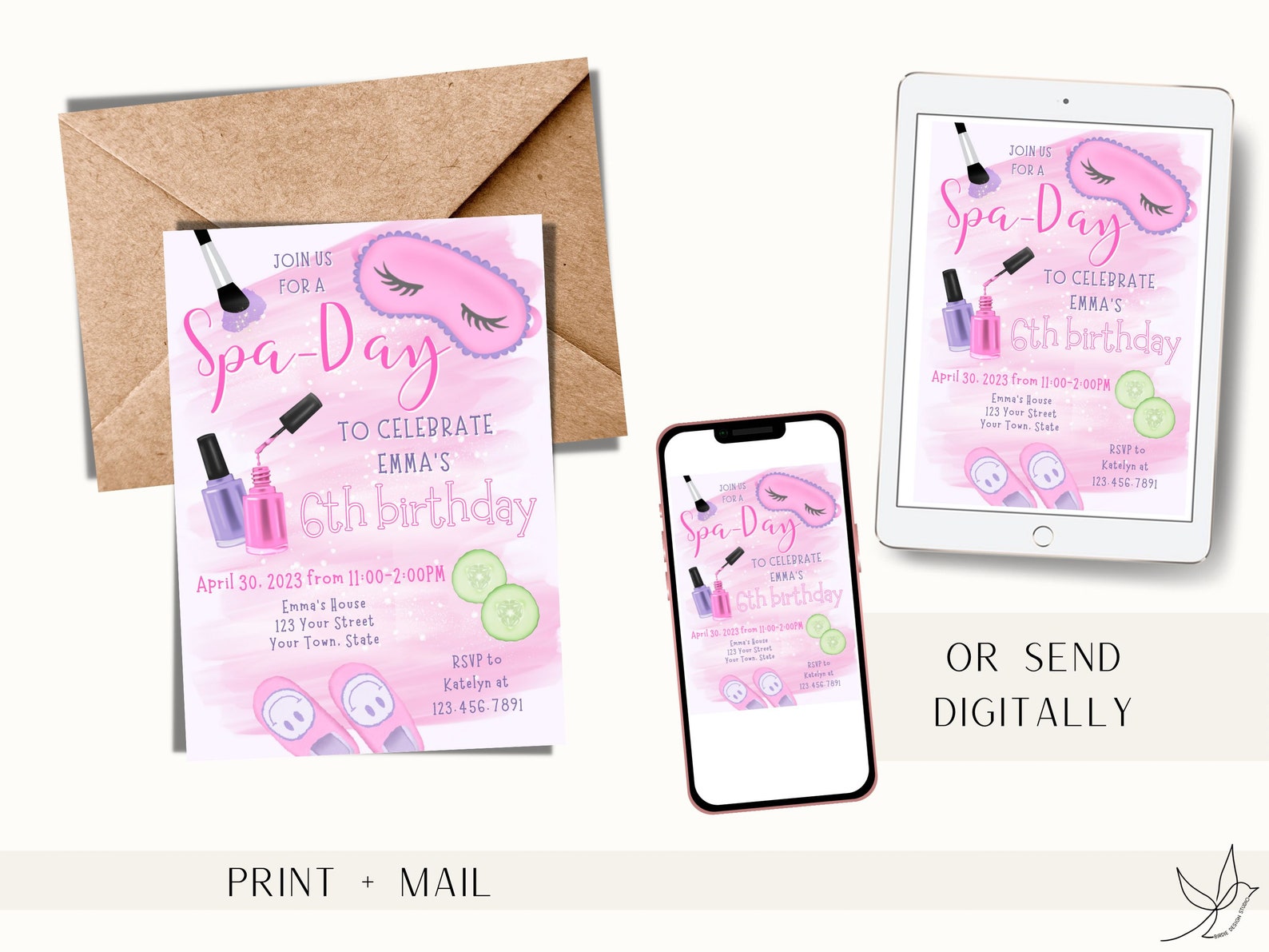 Girl Spa Day Invitation, Spa Birthday Invite, Pink Spa Slumber Party ...