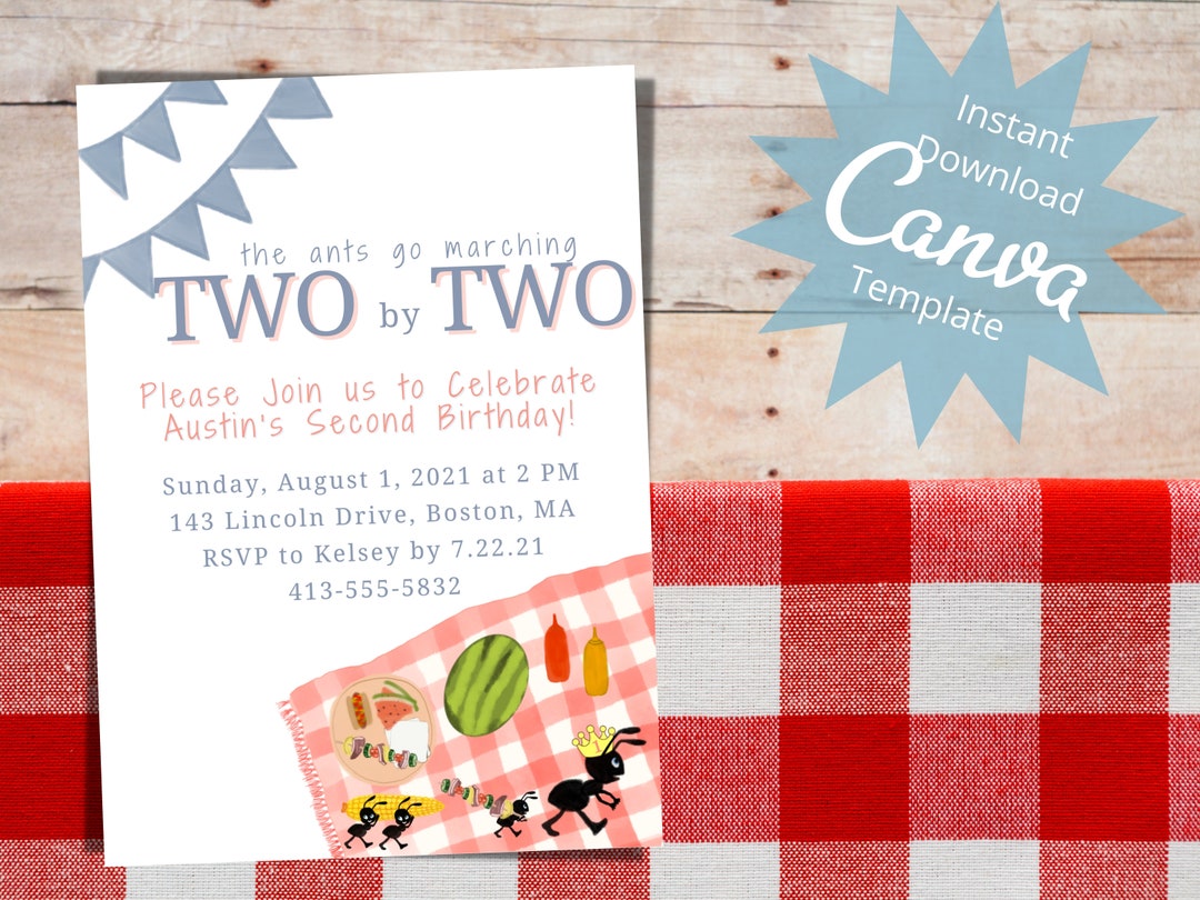 Editable Kids Birthday Invitation, 2nd Birthday, Ants Go Marching Party ...