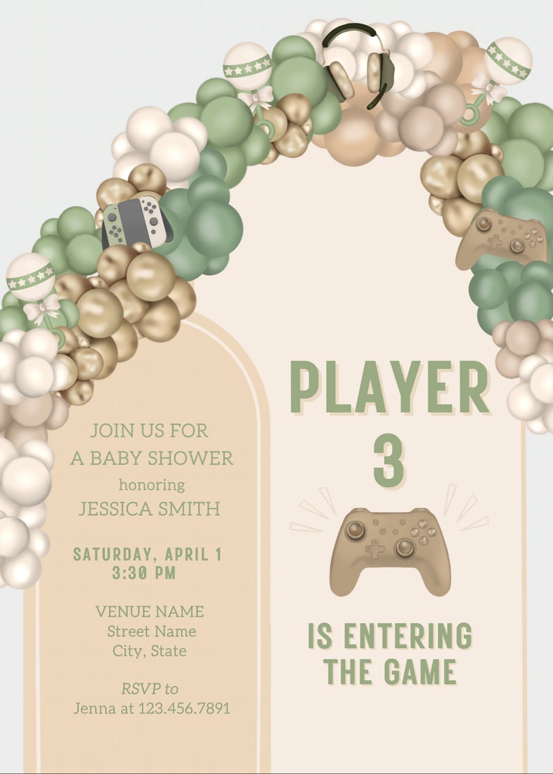 Player 3 Video Game Invitation, Couples Baby Shower Invitation, Gaming ...