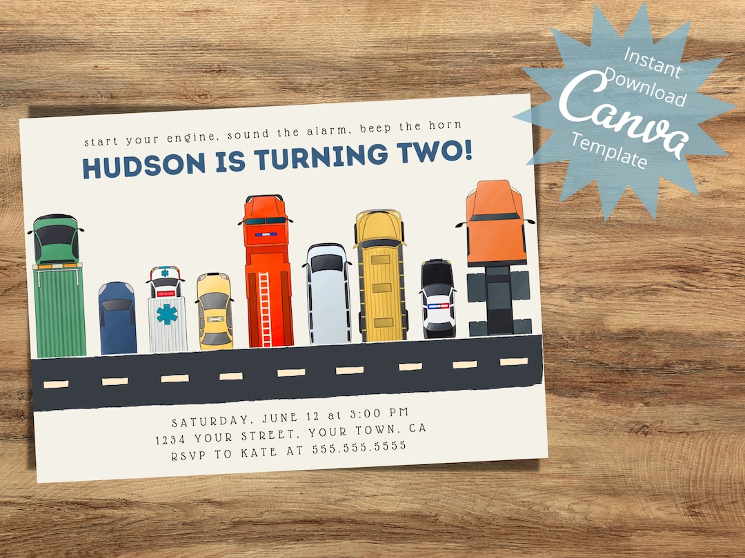 Automobile Birthday Party Invitation, Editable Boys Birthday Invite ...