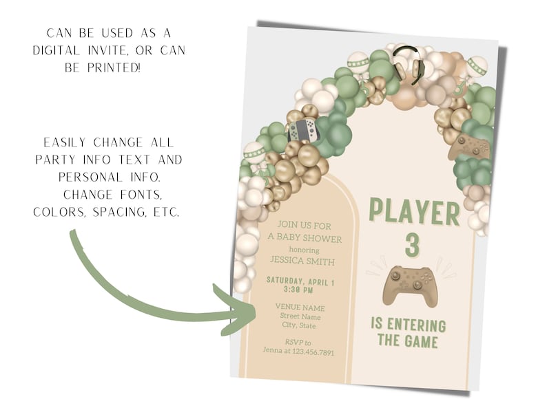 Player 3 Video Game Invitation, Couples Baby Shower Invitation, Gaming ...