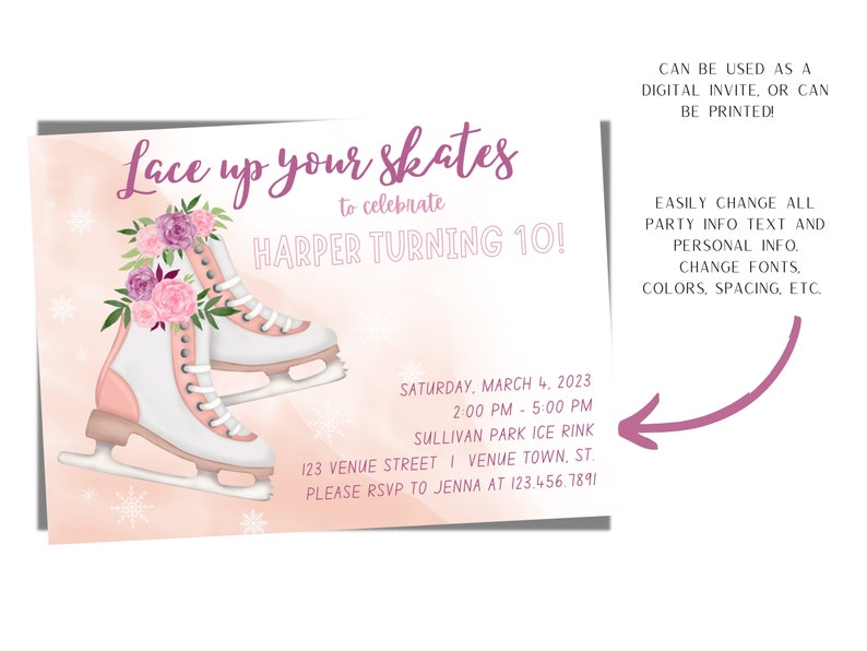 Ice Skating Birthday Invitation, Girls Skating Party, Kids Ice Skating ...