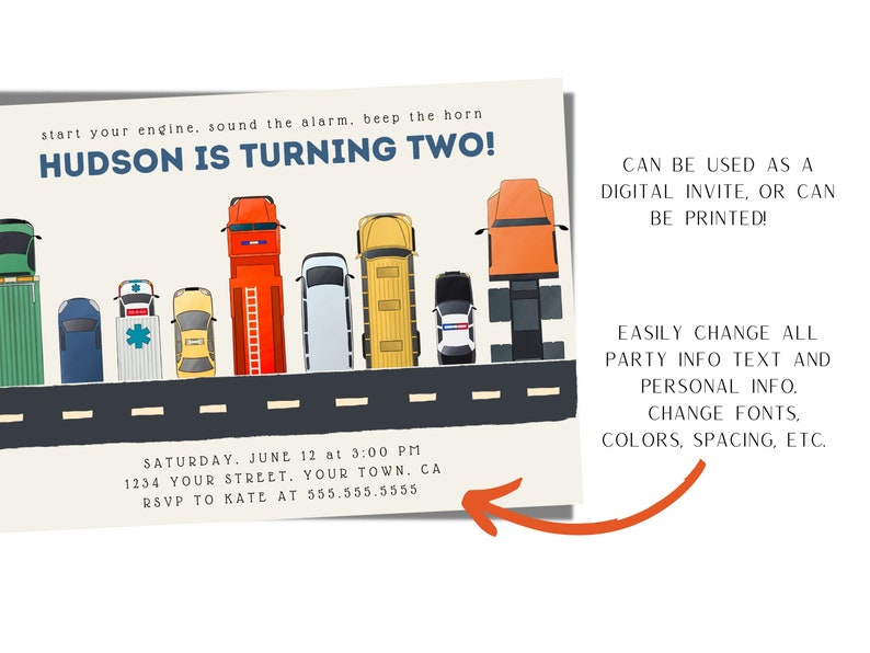 Automobile Birthday Party Invitation Editable Boys Birthday - Etsy