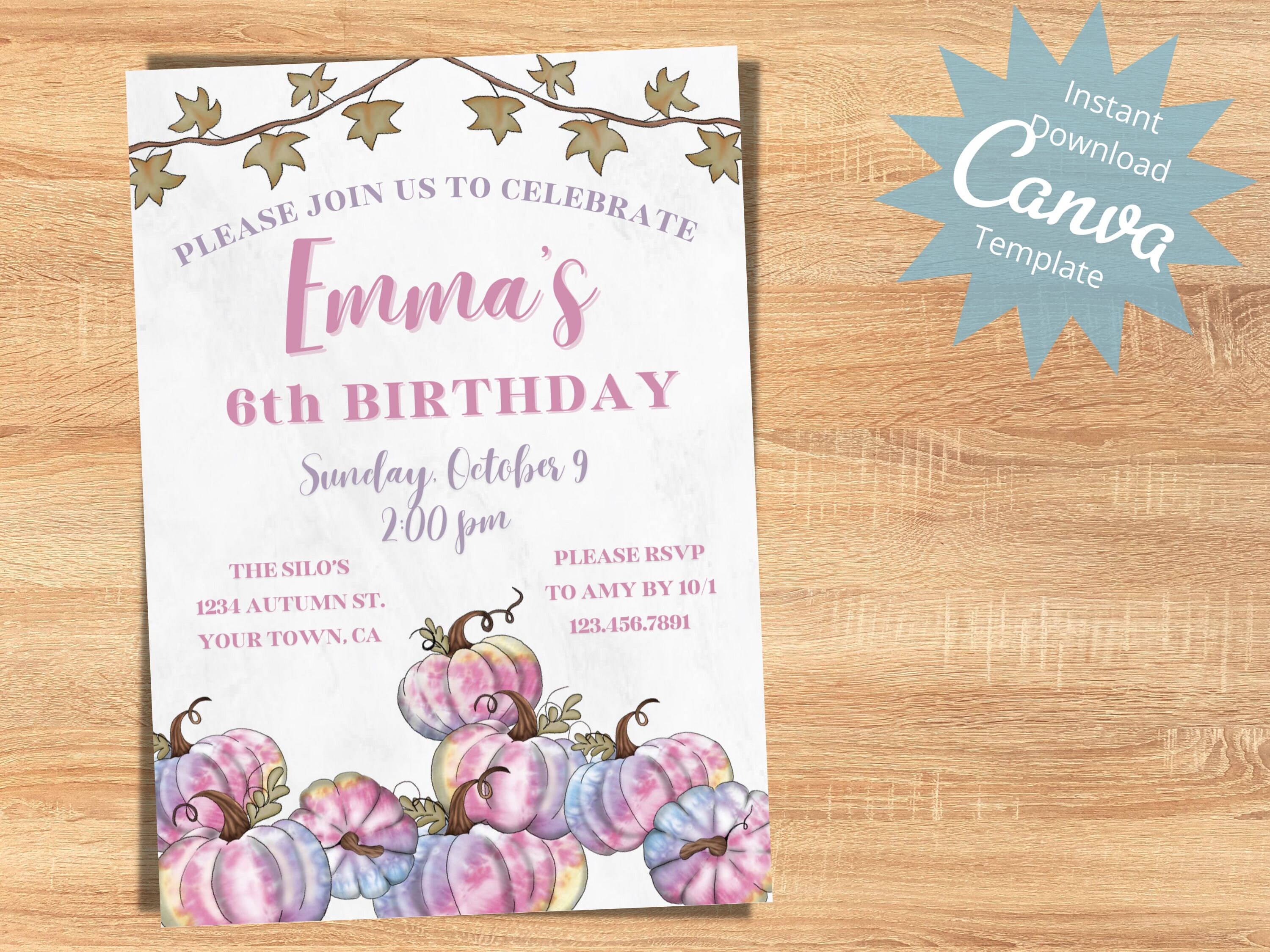 Pumpkin Birthday Party Invitation Editable Girls Birthday - Etsy