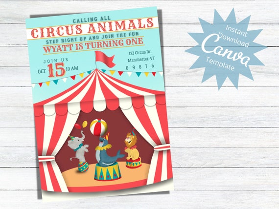Editable Circus Birthday Party Invitation Carnival Birthday - Etsy