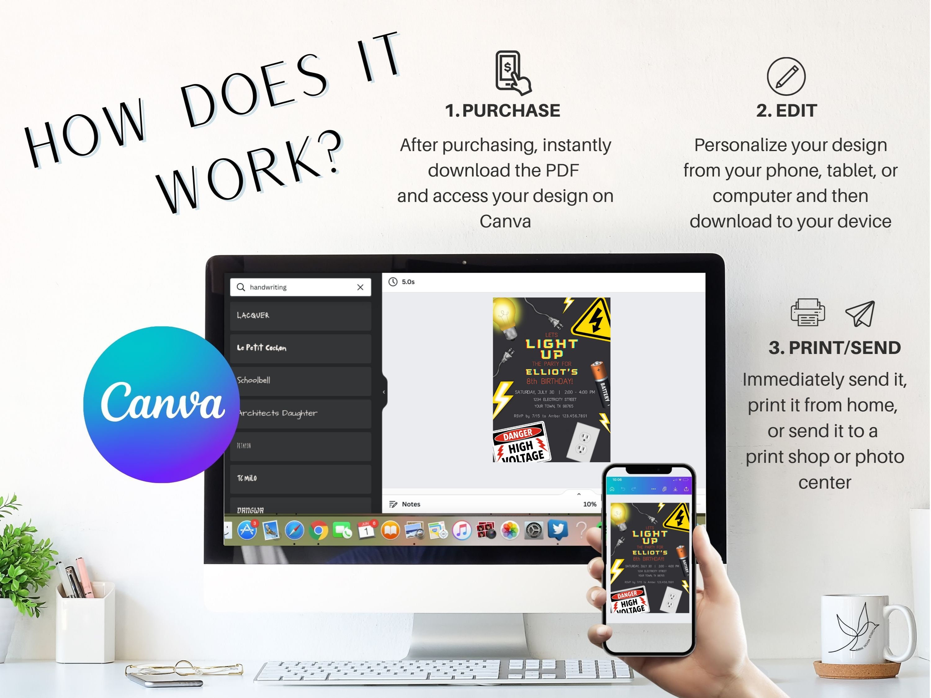 Electricity Birthday Party Invitation, Boys Editable Birthday Invite ...