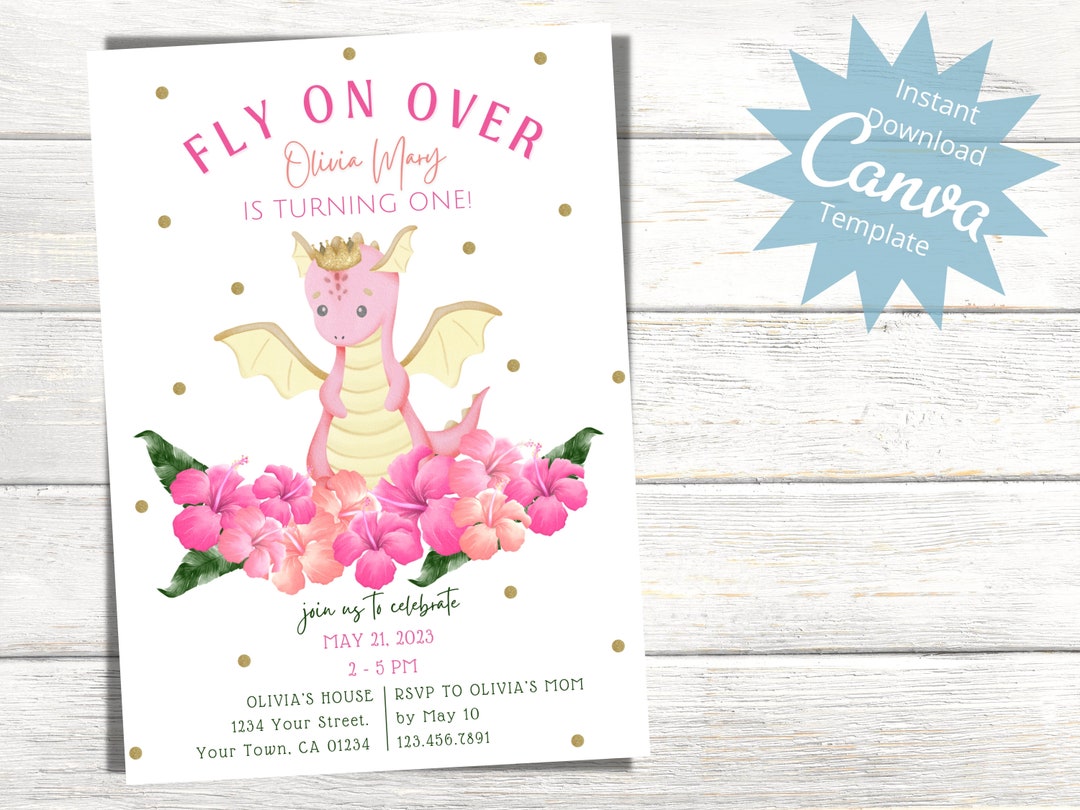 Editable Baby Dragon Birthday Invitation, Cute Dragon Birthday Invite ...