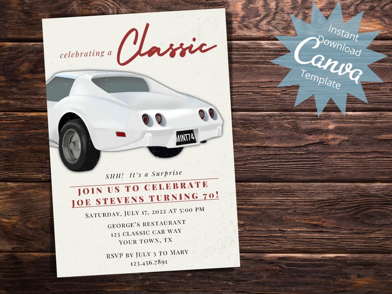 Editable Classic Car Invitation Customizable Invitation - Etsy