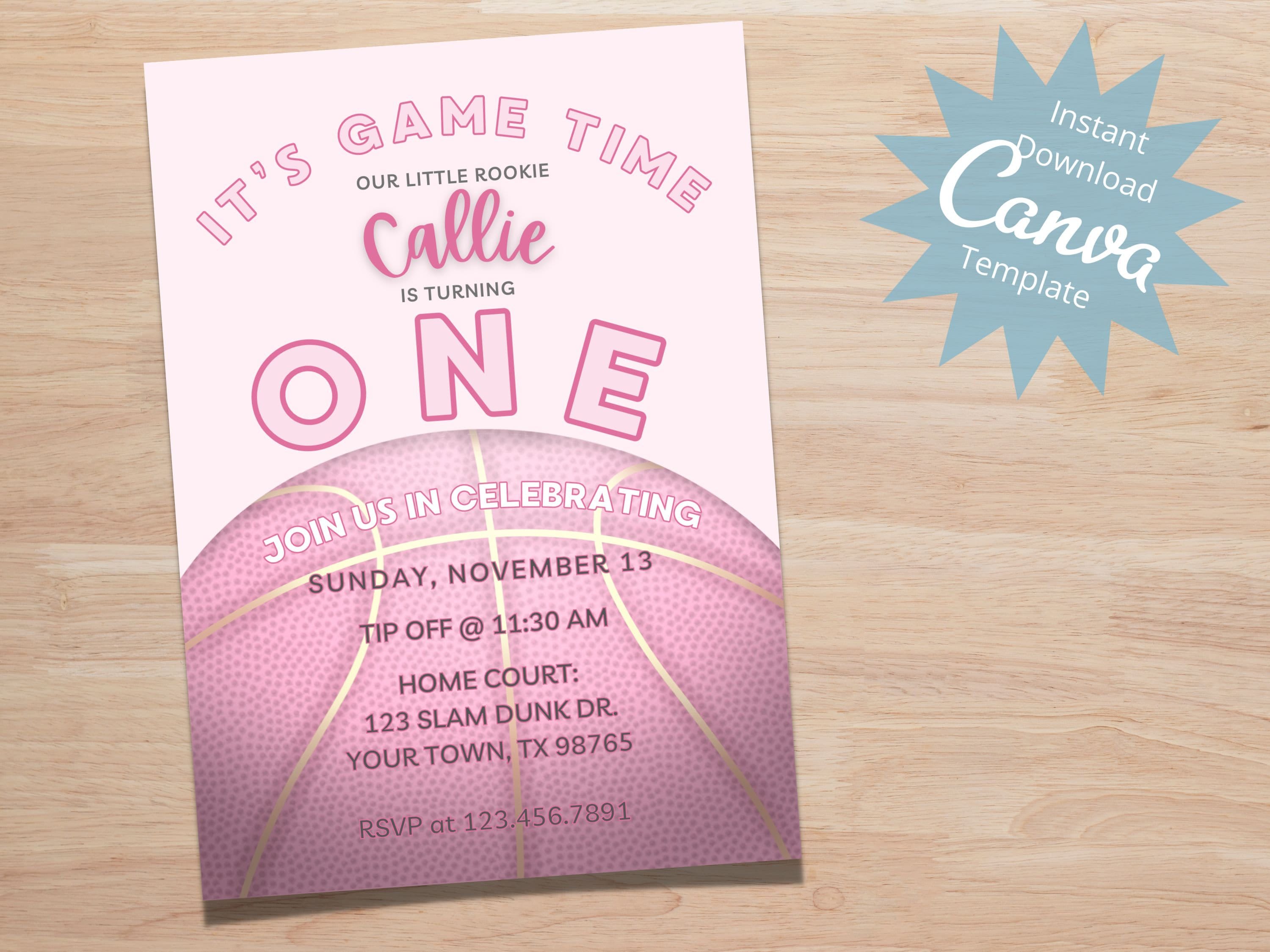 EDITABLE Rookie Year Birthday Invitation, Girls Basketball Birthday ...