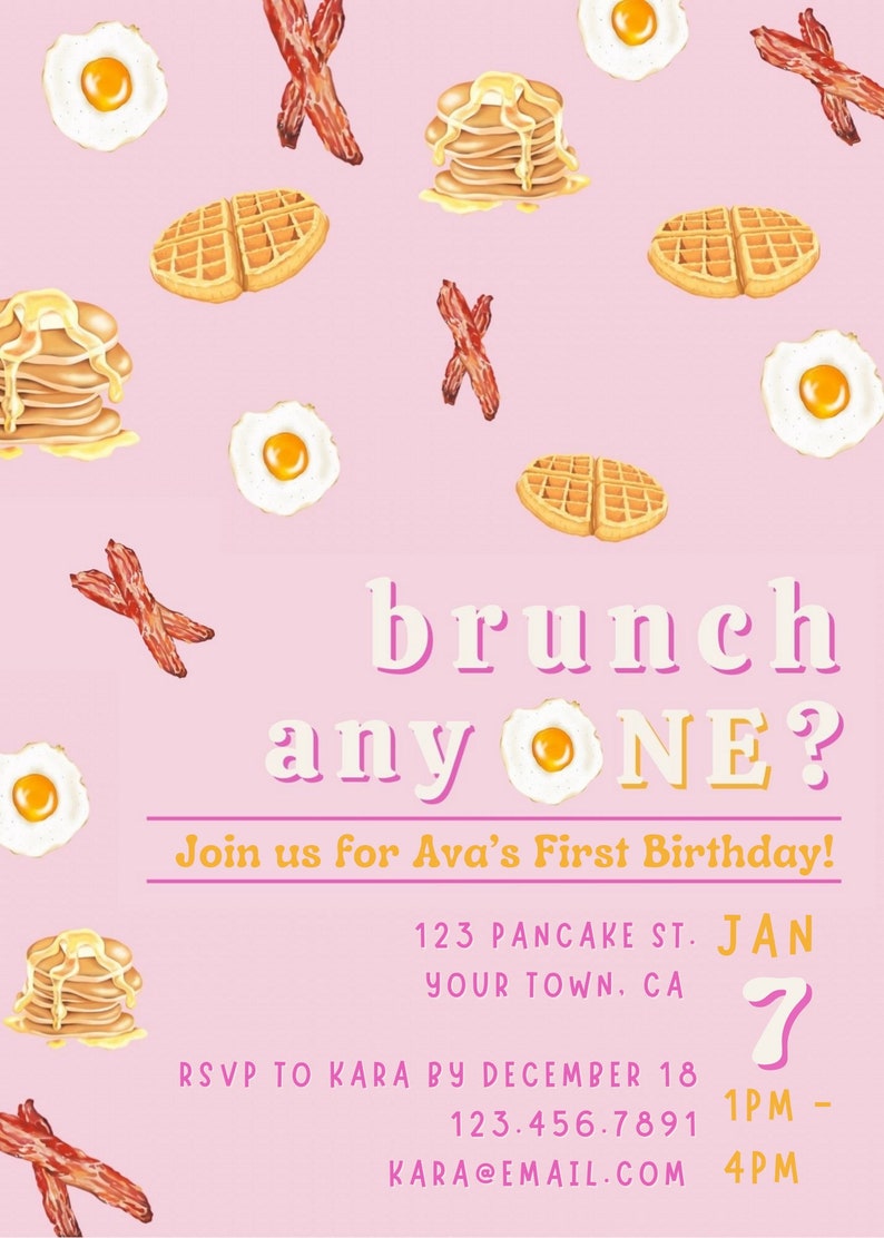 Editable First Birthday Invitation, Brunch Anyone, Brunch Birthday ...