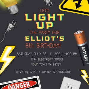Electricity Birthday Party Invitation, Boys Editable Birthday Invite ...