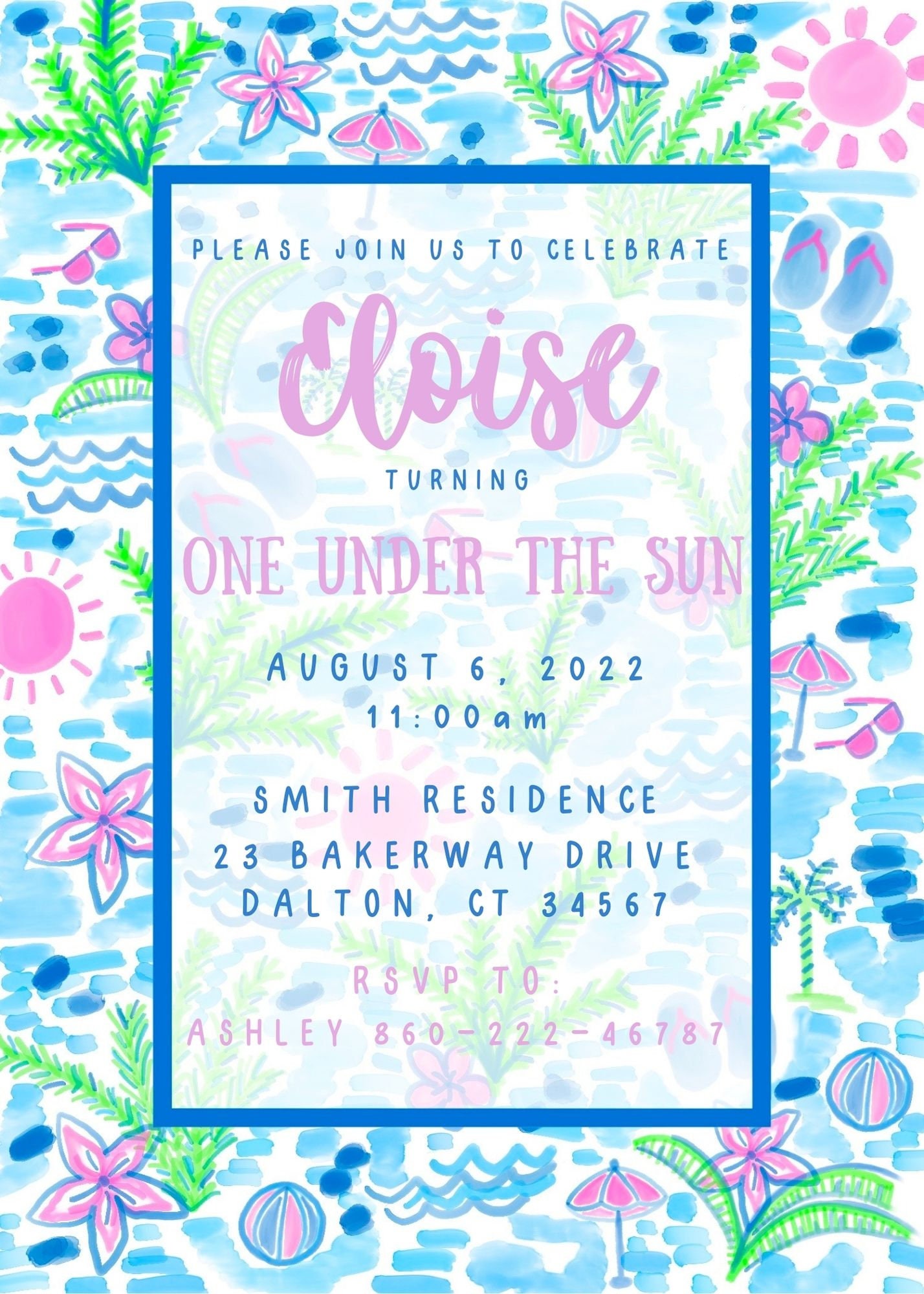 Editable Kids Birthday Invitation, 1st Birthday, One Under the Sun ...