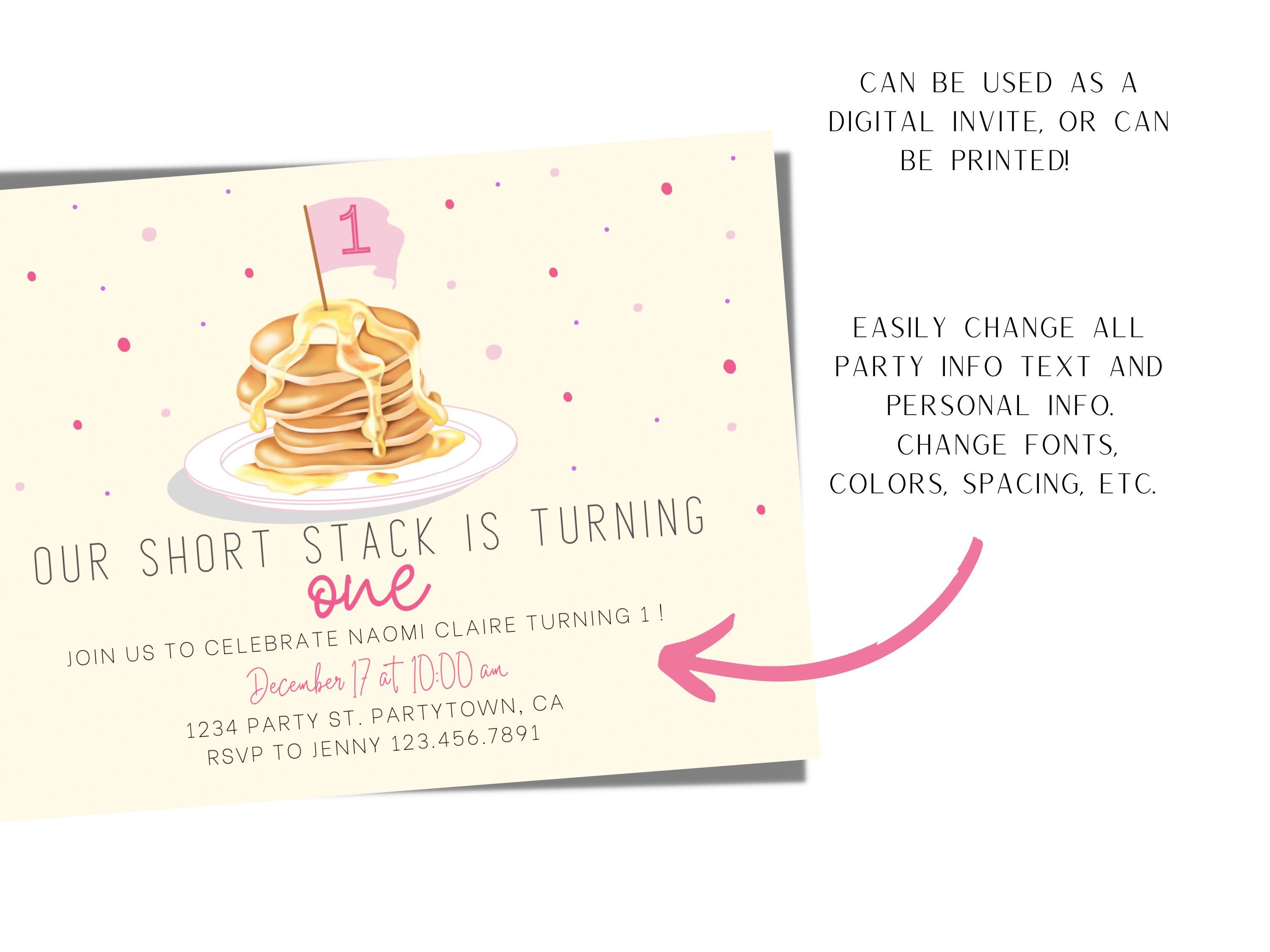 Editable Pancake Birthday Invitation Shortstack Invite - Etsy