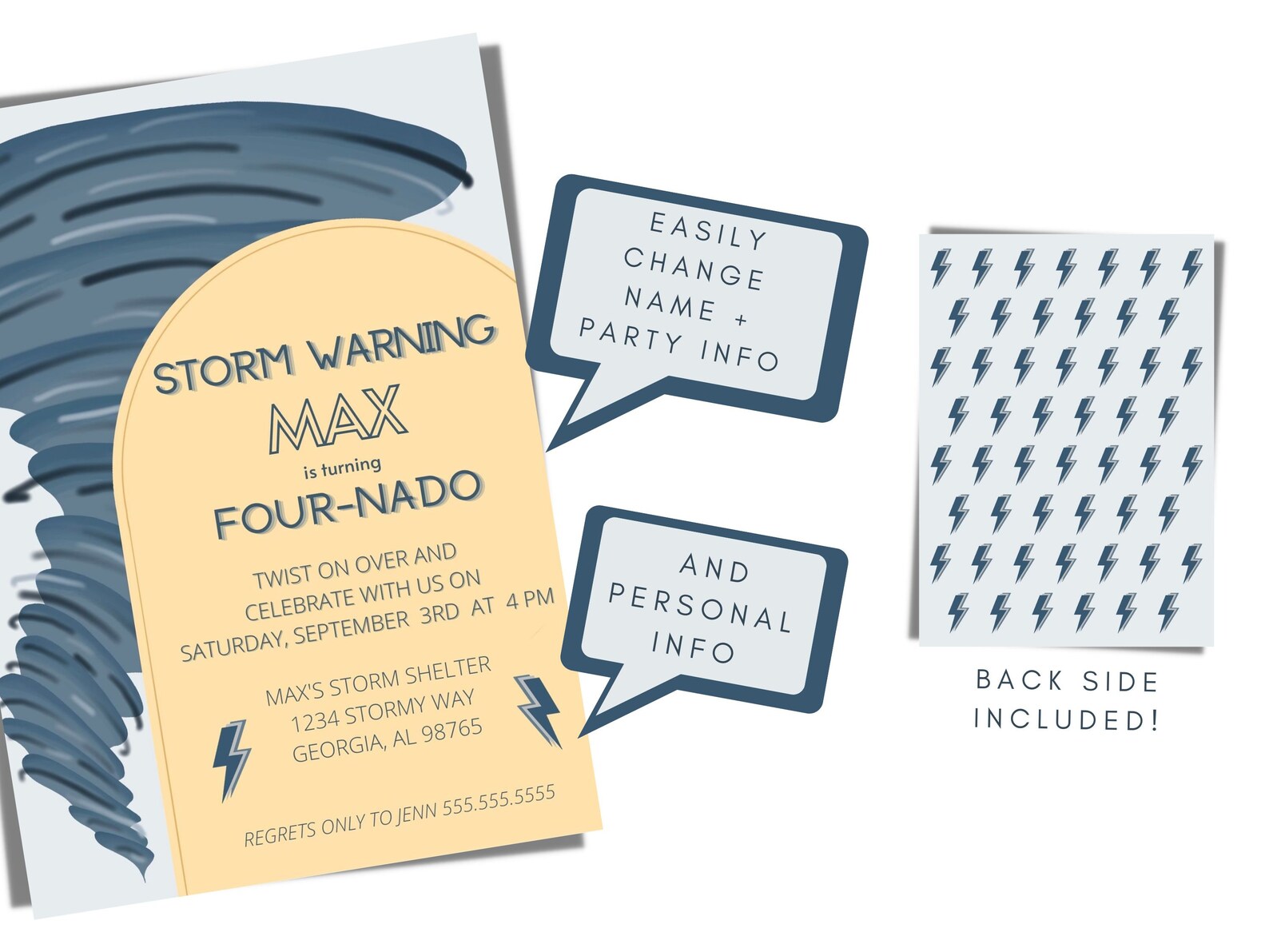 Tornado Birthday Party Invitation, Editable 4th Birthday Twister Invite ...