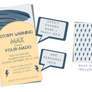 Tornado Birthday Party Invitation, Editable 4th Birthday Twister Invite ...