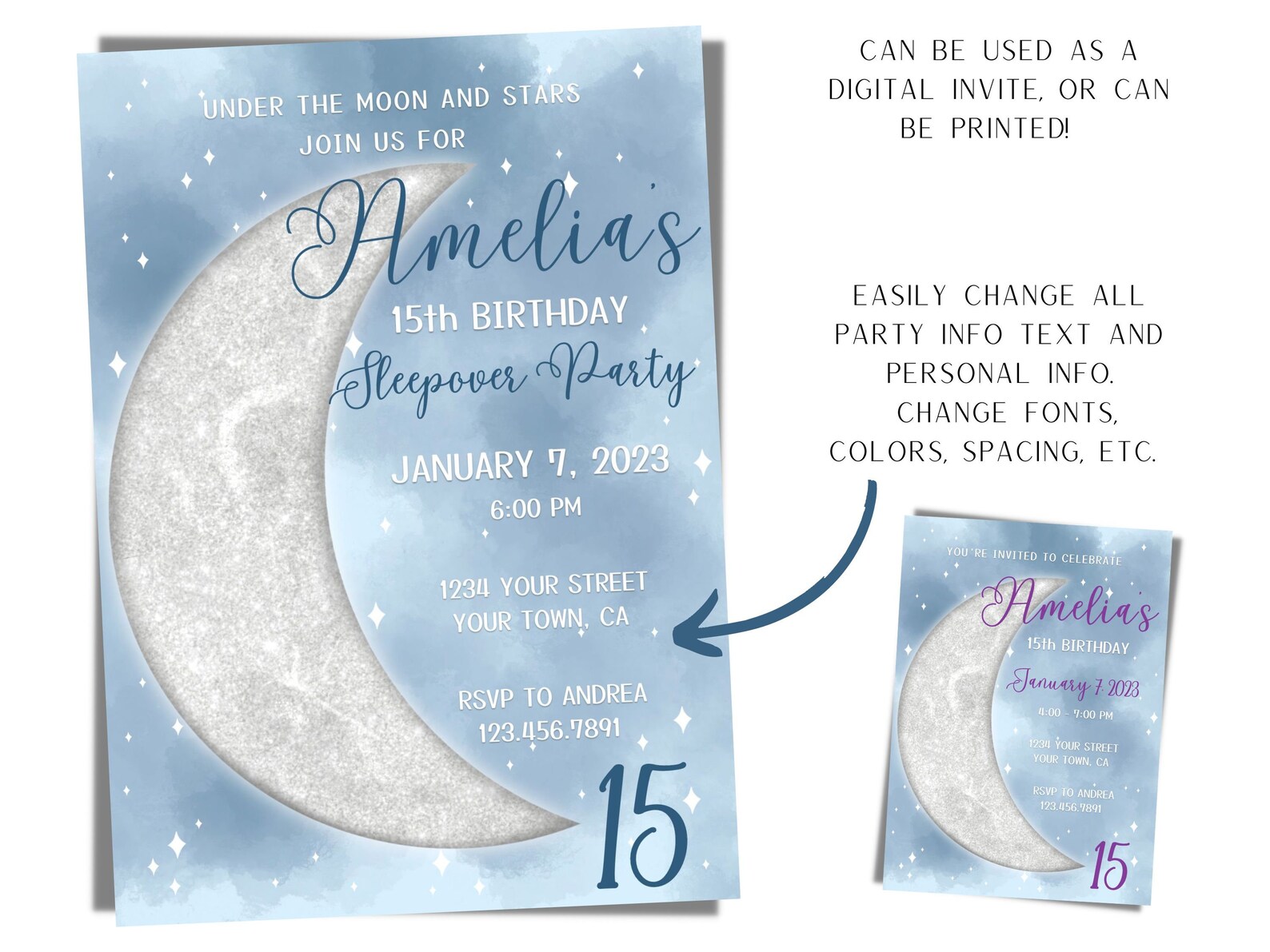 Editable Moon and Star Invitation, Moon/star Birthday, Over the Moon ...