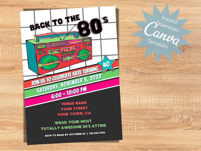 Editable 80s Invitation 80s Birthday Invitation 80s Party - Etsy