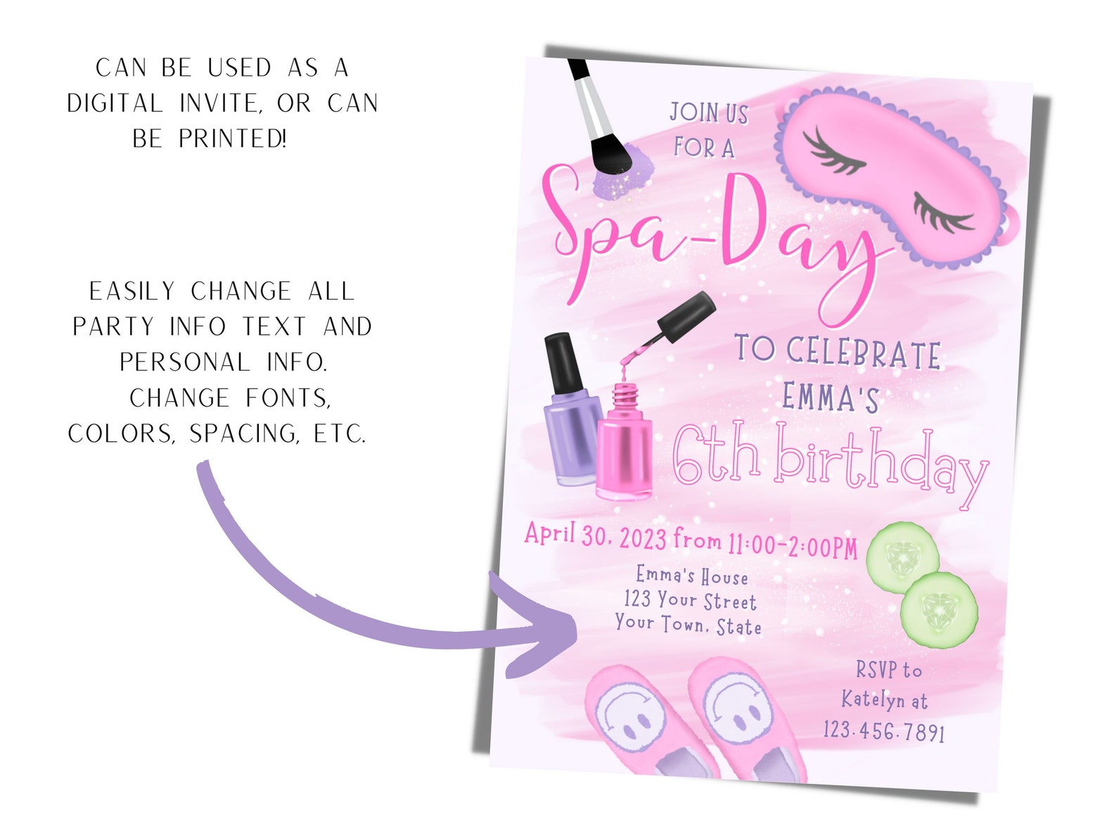 Girl Spa Day Invitation, Spa Birthday Invite, Pink Spa Slumber Party ...