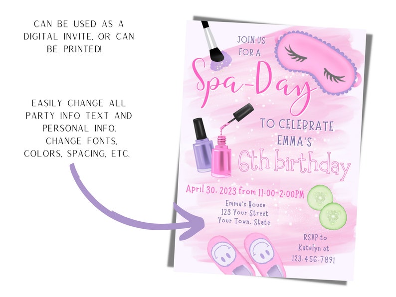 Girl Spa Day Invitation Spa Birthday Invite Pink Spa Slumber - Etsy