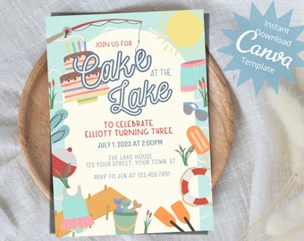 Blue Boat Lake Party Invitation Lake Birthday Invite - Etsy