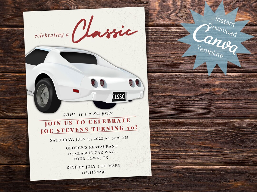 Editable Classic Car Invitation, Customizable Invitation, Vintage Car ...