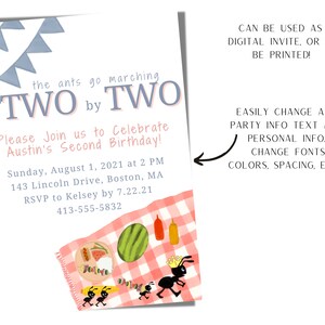 Editable Kids Birthday Invitation, 2nd Birthday, Ants Go Marching Party ...
